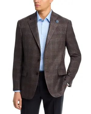 Hart Schaffner Marx New York Fit Wool, Silk, & Linen Plaid Sport Coat - Brown/ Navy
