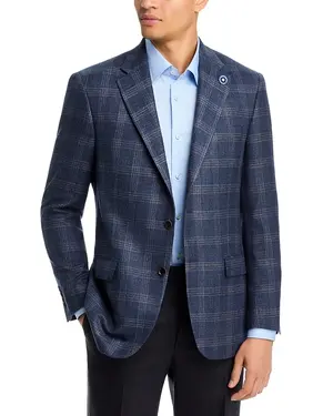 Hart Schaffner Marx New York Fit Wool, Silk, & Linen Plaid Sport Coat - Navy/ Brown