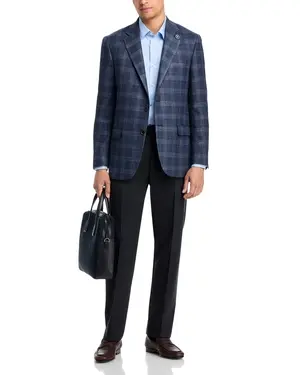 Hart Schaffner Marx New York Fit Wool, Silk, & Linen Plaid Sport Coat - Navy/ Brown