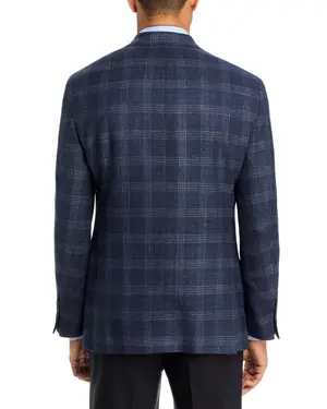 Hart Schaffner Marx New York Fit Wool, Silk, & Linen Plaid Sport Coat - Navy/ Brown