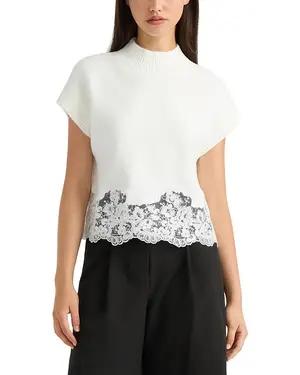 NVLT Mock Neck Lace Hem Sweater - Marshmallow