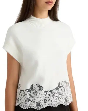 NVLT Mock Neck Lace Hem Sweater