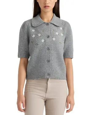 NVLT Embroidered Short Sleeve Sweater - Medium Grey Mix