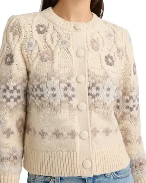 NVLT Embroidered Cable Knit Cardigan Sweater