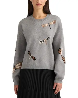 NVLT Dragonfly Intarsia Crewneck Sweater - Light Grey Mix