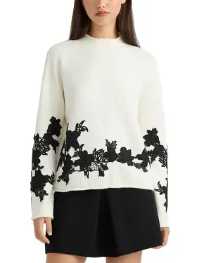 NVLT Mock Neck Floral Applique Sweater - Marshmallow