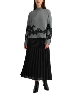 NVLT Mock Neck Floral Applique Sweater - Medium Grey Mix