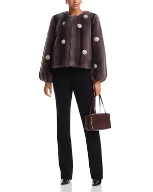 Cinq À Sept Rhinestone Dahlia Faux Fur Benson Coat