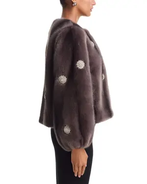 Cinq À Sept Rhinestone Dahlia Faux Fur Benson Coat