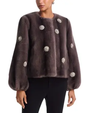 Cinq À Sept Rhinestone Dahlia Faux Fur Benson Coat