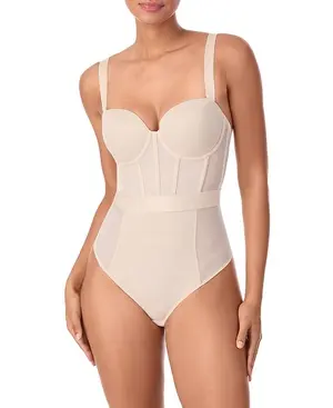 Dkny Sheers Cupped Strapless Mesh Panel Bodysuit - Cashmere