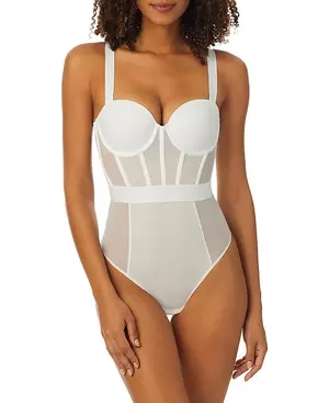 Dkny Sheers Cupped Strapless Mesh Panel Bodysuit - White