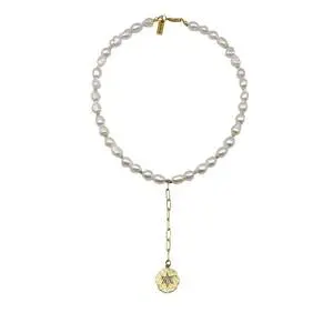 THE BULUMS White / Gold The Tribeca Signature Natural Baroque Pearl Drop Necklace - White/gold