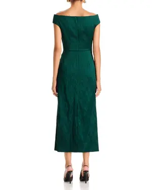 Erdem Embroidered Textured Satin Midi Pencil Dress