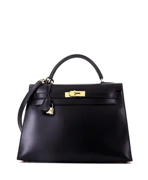 Hermès Kelly 32 Box Calf & Gold Tone Hardware Handbag - Noir