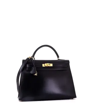 Hermès Kelly 32 Box Calf & Gold Tone Hardware Handbag