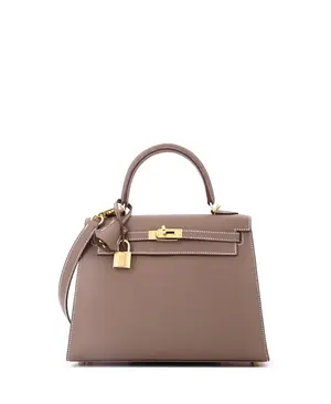 Hermès Kelly 25 Leather Top Handle Bag - Etoupe