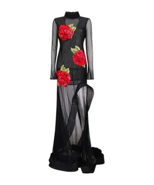 Blumarine Stretch Tulle Dress With Embroidery And Slit