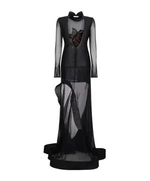 Blumarine Stretch Tulle Dress With Embroidery And Slit