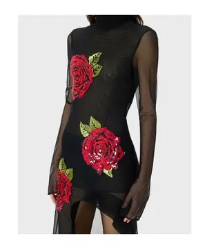 Blumarine Stretch Tulle Dress With Embroidery And Slit