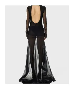 Blumarine Stretch Tulle Dress With Embroidery And Slit
