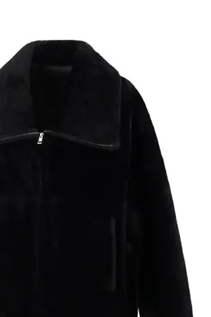 BLANCHA Zip-up Fur Jacket - Black