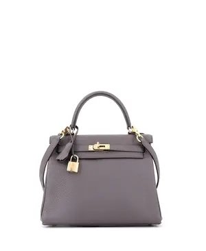 Hermès Kelly 25 Togo Leather Gold Tone Top Handle Bag - Etain