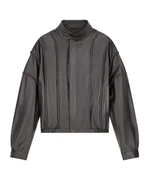 Emporio Armani Cropped Nappa Leather Blouson Jacket With A Stand Collar
