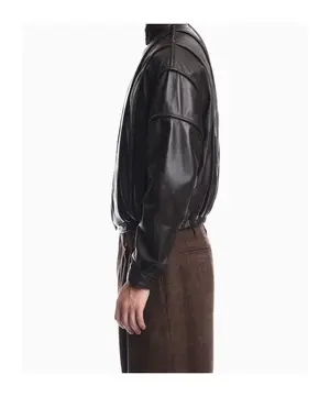 Emporio Armani Cropped Nappa Leather Blouson Jacket With A Stand Collar