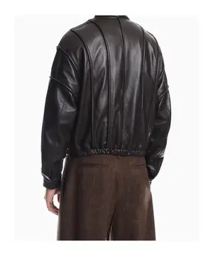 Emporio Armani Cropped Nappa Leather Blouson Jacket With A Stand Collar