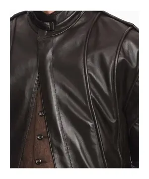 Emporio Armani Cropped Nappa Leather Blouson Jacket With A Stand Collar