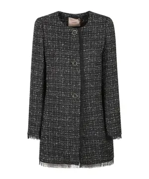 TWINSET Fringe Detailed Tweed Coat