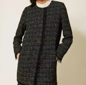TWINSET Fringe Detailed Tweed Coat
