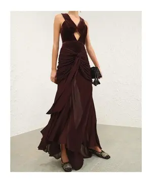 Zimmermann Velvet-panelled Ruched Maxi Dress