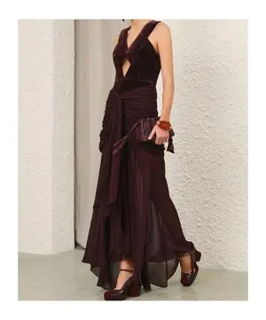 Zimmermann Velvet-panelled Ruched Maxi Dress