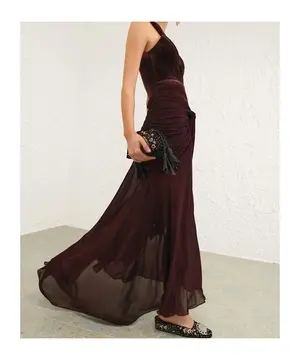 Zimmermann Velvet-panelled Ruched Maxi Dress