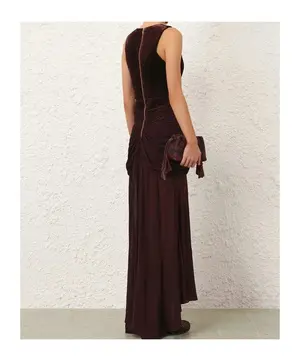 Zimmermann Velvet-panelled Ruched Maxi Dress
