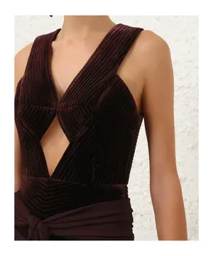Zimmermann Velvet-panelled Ruched Maxi Dress