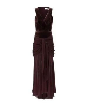 Zimmermann Velvet-panelled Ruched Maxi Dress - Wine
