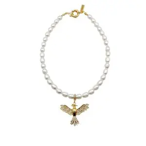 THE BULUMS The Petra Signature Natural Pearl Bird Charm Necklace - White/gold