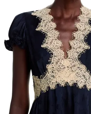 Sea Shay Lace Trim V Neck Midi Dress