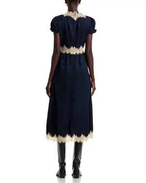 Sea Shay Lace Trim V Neck Midi Dress