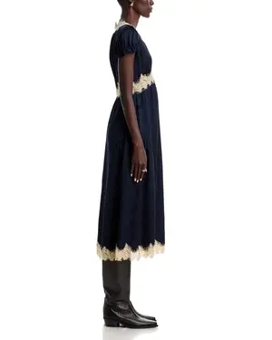 Sea Shay Lace Trim V Neck Midi Dress