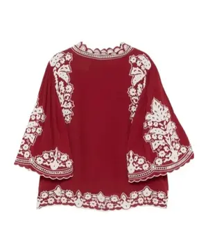 Farm Rio Floral-embroidered Blouse - Brick Red