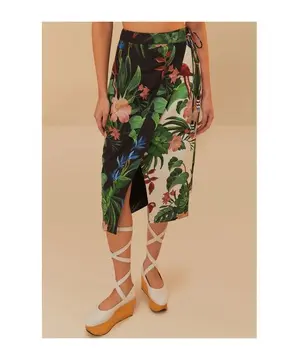 Farm Rio Midnight Macaw Fiesta Midi Skirt