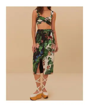 Farm Rio Midnight Macaw Fiesta Midi Skirt