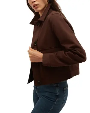 HOBBS LONDON Manon Cotton Blend Button Front Jacket - Alder Brown