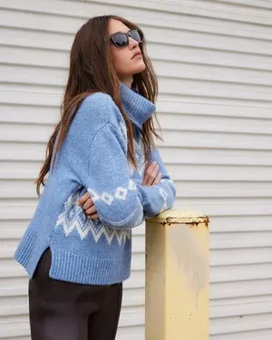Fifteen Twenty Esther Jacquard Turtleneck Sweater - Chambray