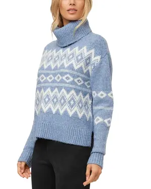 Fifteen Twenty Esther Jacquard Turtleneck Sweater - Chambray