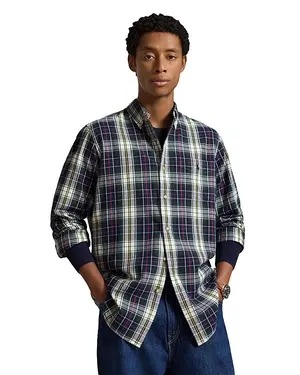 Polo Ralph Lauren Classic Fit Cotton Plaid Brushed Oxford Shirt - Navy/green Multi